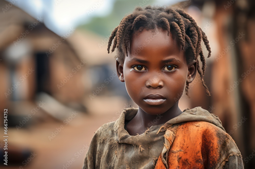 African child in poor village in Africa. Social issues of third world countries. Stock Photo ...
