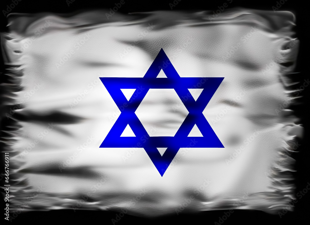Distressed Israeli flag with black around the edges symbolizing dark ...