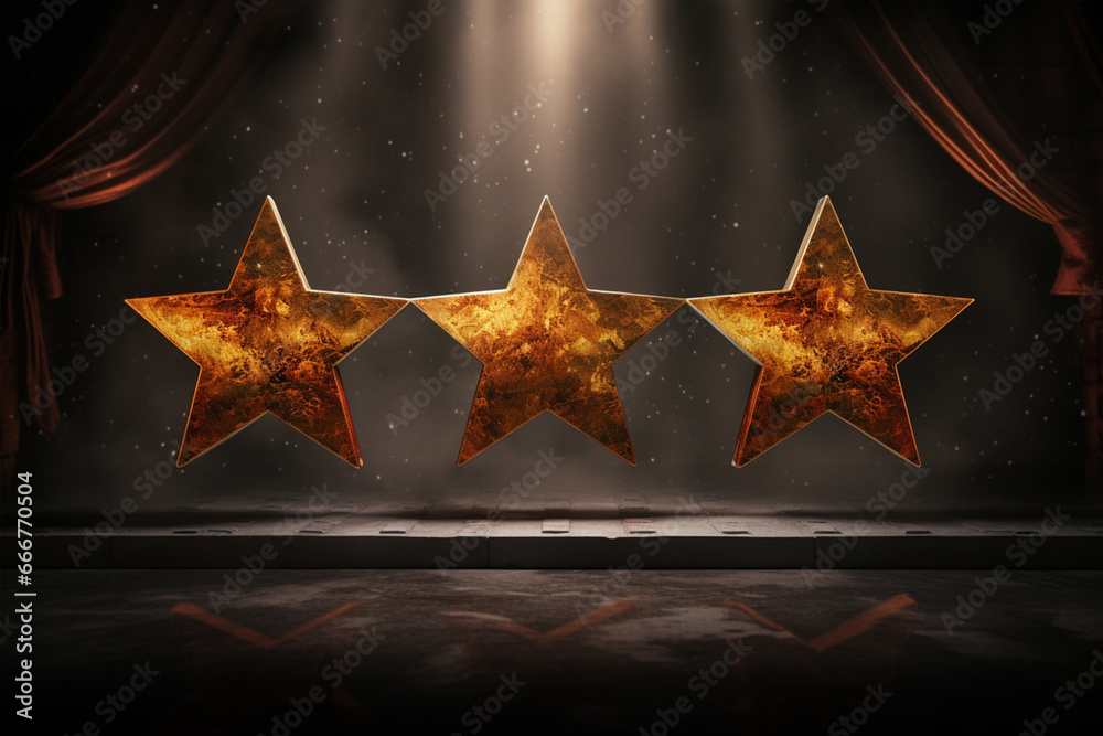 3 Golden shiny Stars isolated on copy space black background, 3 Stars ...