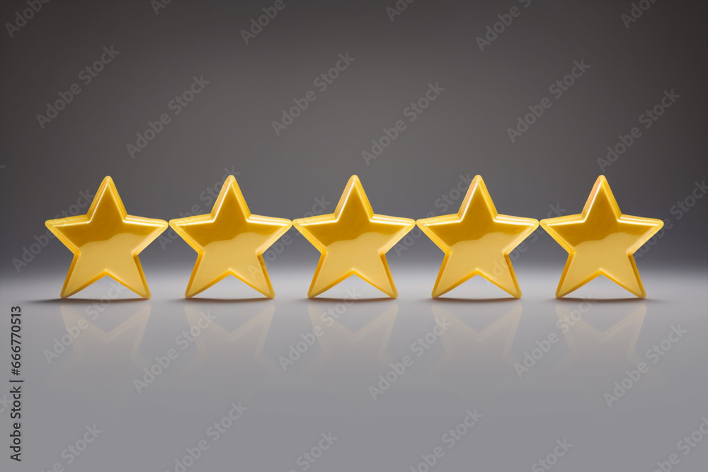 Five star, 5 Stars, Five Yellow stars isolated on copy space grey ...