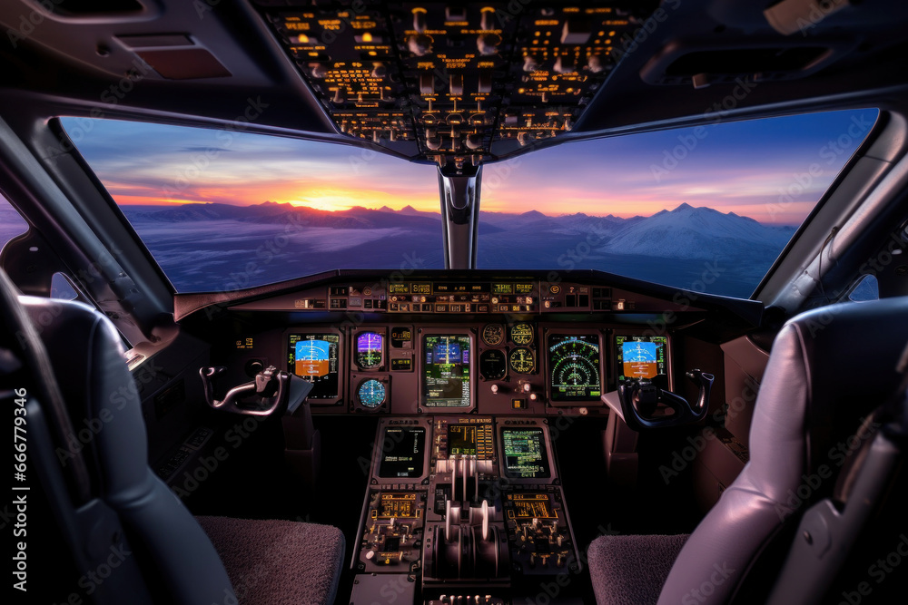 the cockpit of a modern aircraft is a view of the dashboard, the plane ...