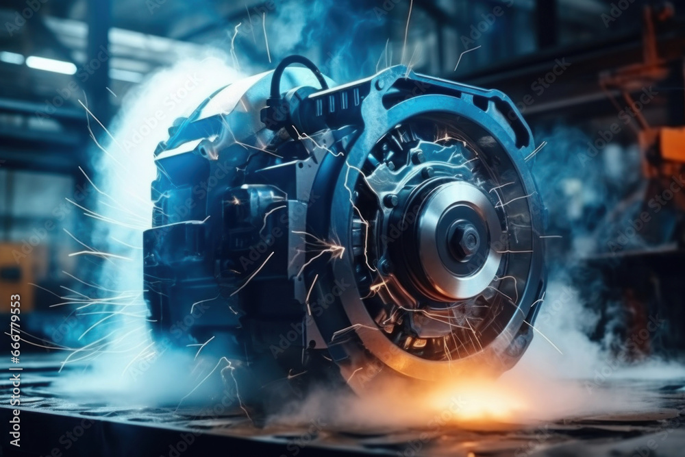 working electric motor, factory, dirty dusty motor, the motor is very ...