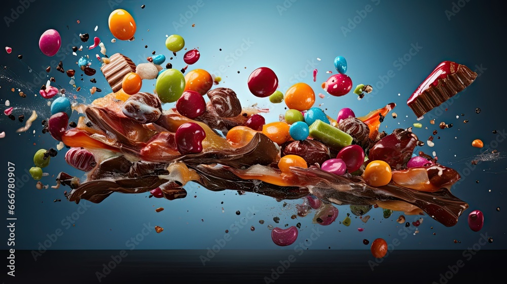 a pile of candy and candies falling into the air. generative ai Stock ...