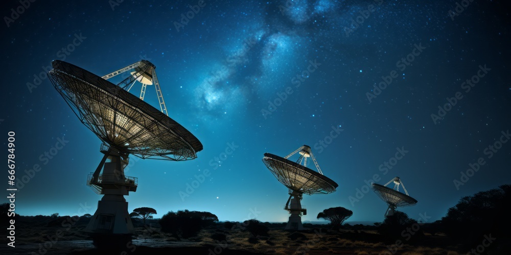 Radar Antennas Beneath The Milky Way Leading The Search For Life Beyond Our Galaxy Through The