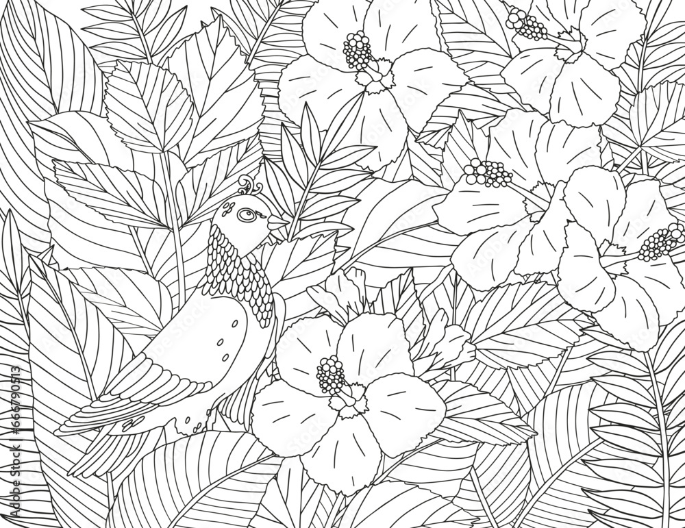 Flowers and leaves. Coloring page for children and adults. Stock Vector ...
