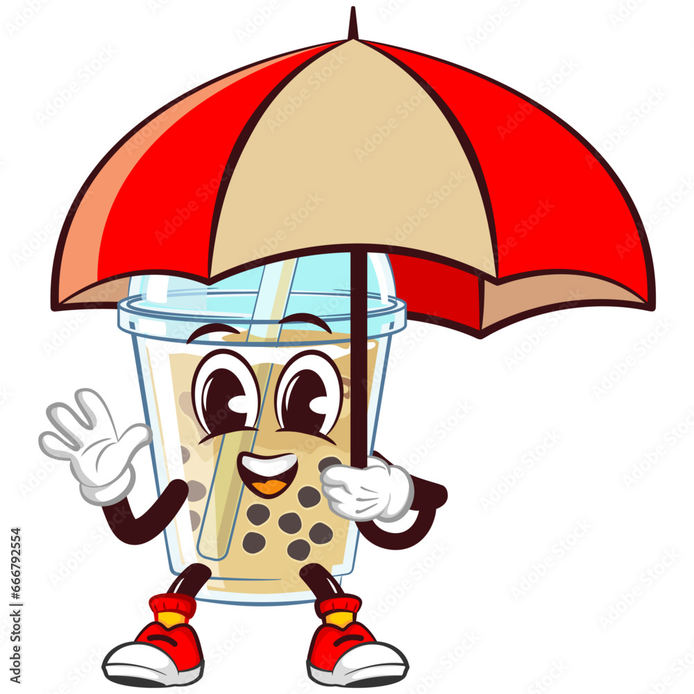character mascot of a glass of boba ice with a funny face with an ...