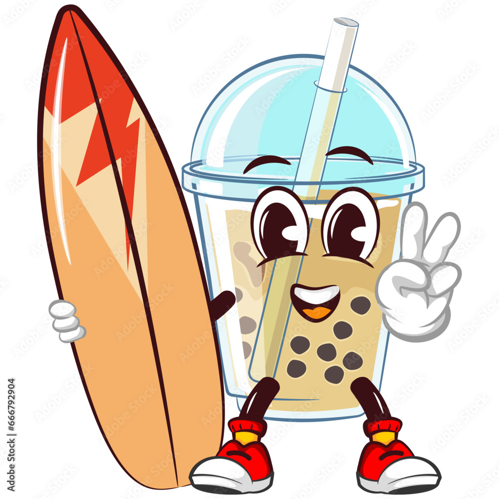character mascot of a glass of boba ice with a funny face with a ...