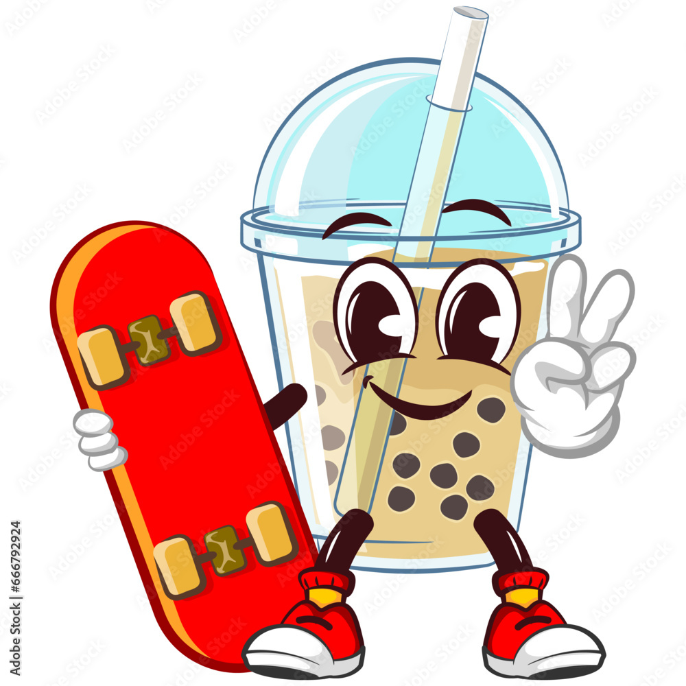 character mascot of a glass of boba ice with a funny face with a ...