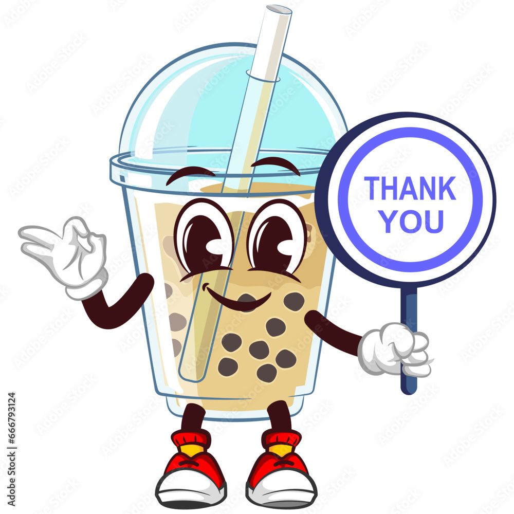 mascot character of a glass of iced boba with a funny face giving an ...
