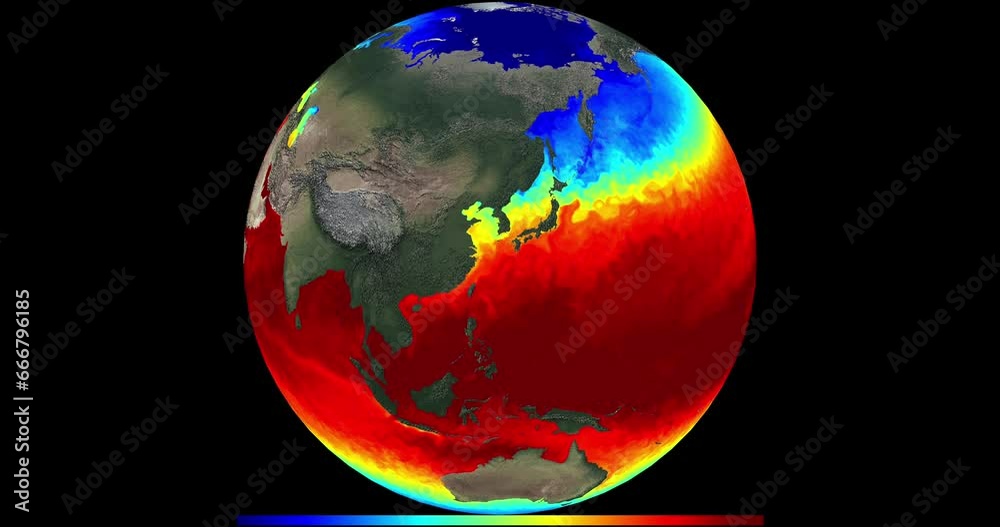 A mesmerizing globe loop displaying ocean temperatures as it rotates ...