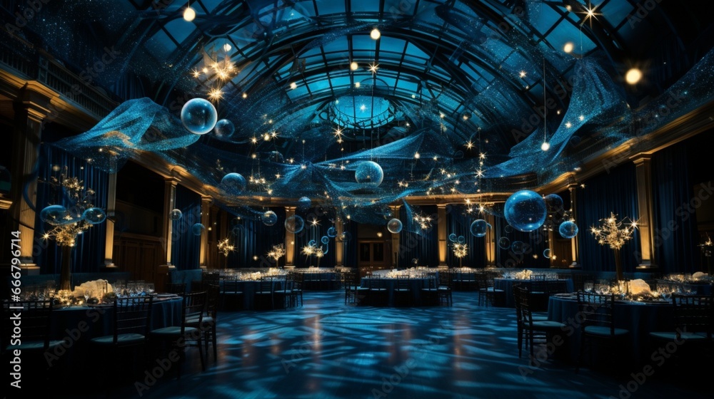 : Celestial ballroom with constellation projections, celestial motifs ...