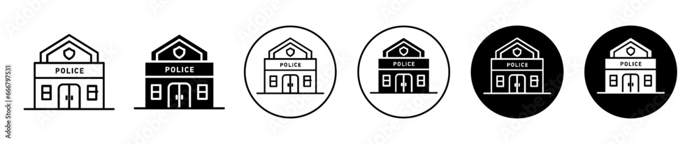 Police office icon. Police station building symbol set. Police ...