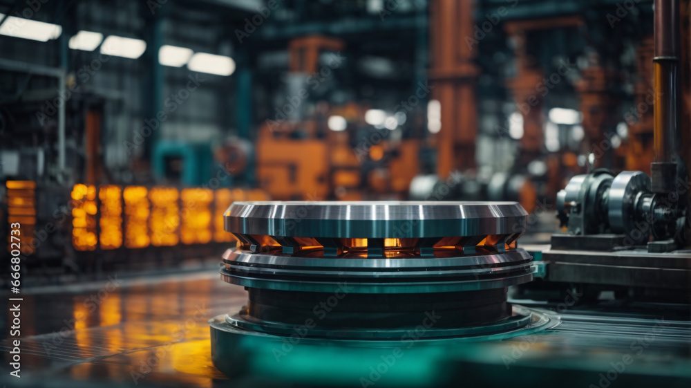 The CNC milling machine cutting the metal part with the sparking light ...