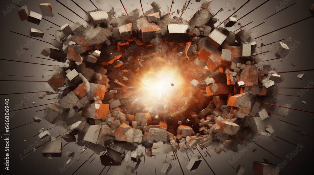 exploding wall with free area on center for any object or background ...