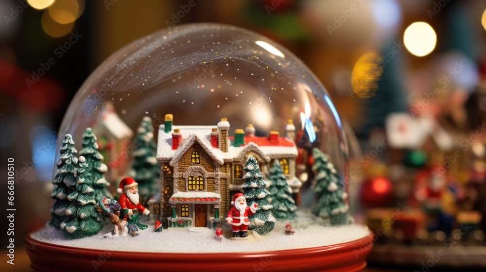 Closeup of a miniature North Pole scene, with Santas workshop, his ...