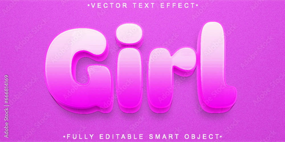 Cartoon Pink Girl Vector Fully Editable Smart Object Text Effect Stock ...