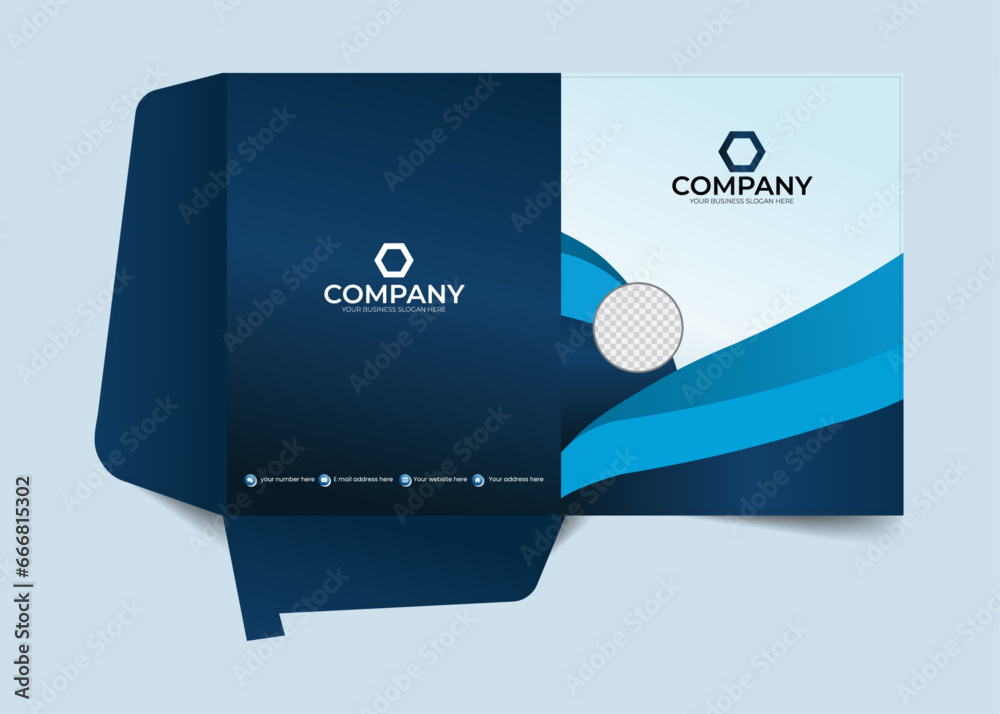 Business presentation folder template for corporate office with blue ...