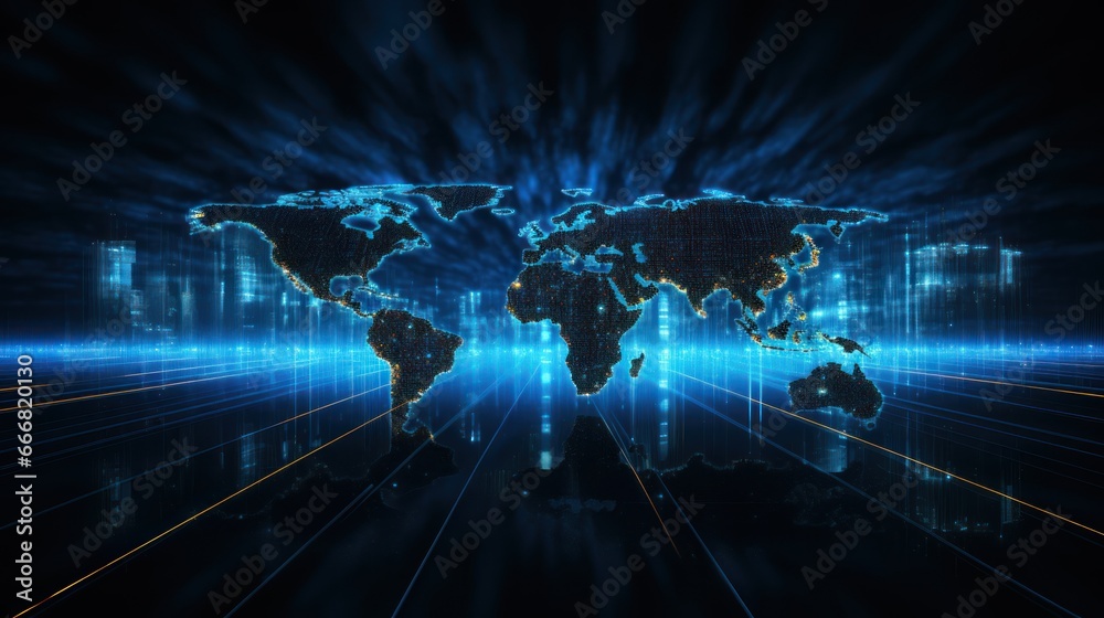 Lines of computer code scroll across the screen, overlaying a digital ...