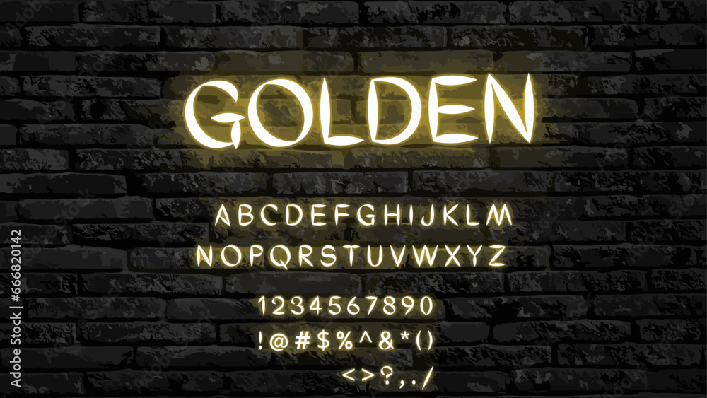 Neon Gold script font and brick background script font. Glowing ...