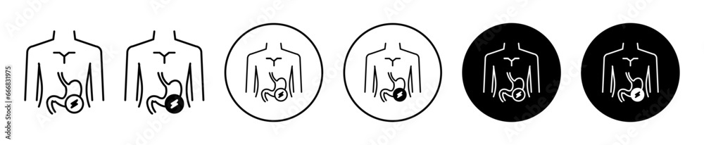 Stomach pain icon. abdomen chronic ache vector set. unwell gastric or ...