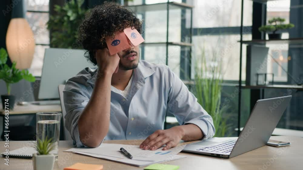 Funny lazy businessman tired male business manager napping at office ...