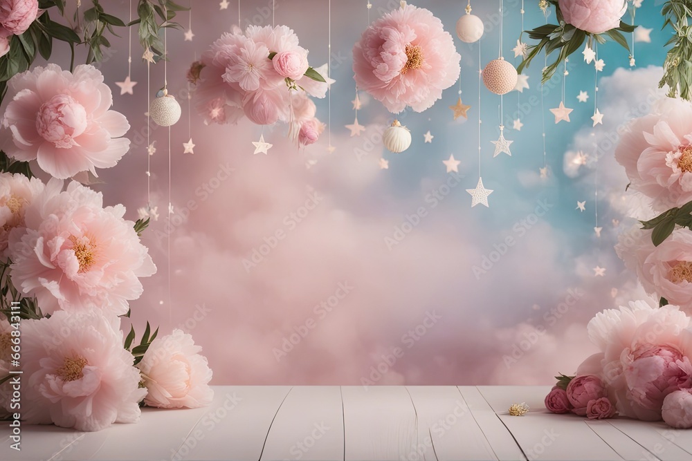 Peony Baby Digital Backdrop Photography Background Cake Smash Pastel ...