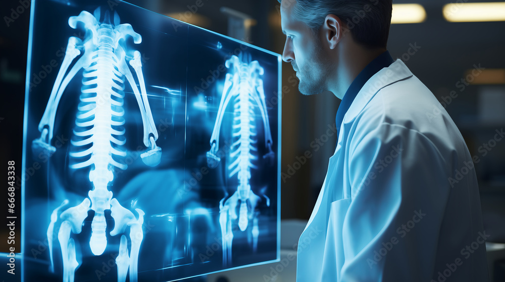 Orthopedic surgeon doctor examining patient's knee joint x-ray films ...