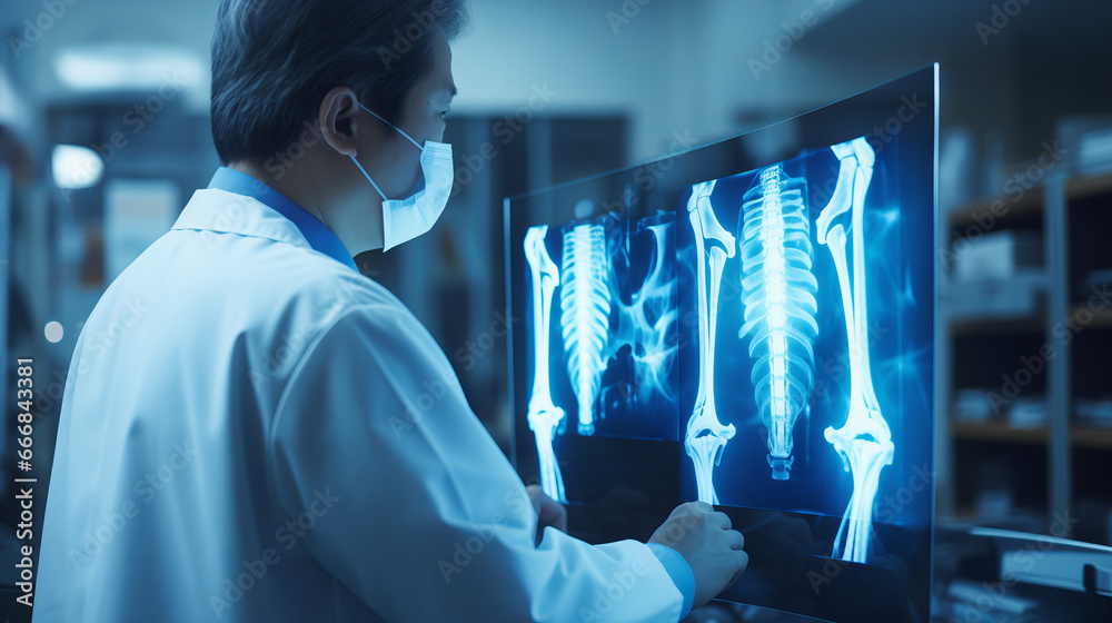 Orthopedic surgeon doctor examining patient's knee joint x-ray films ...