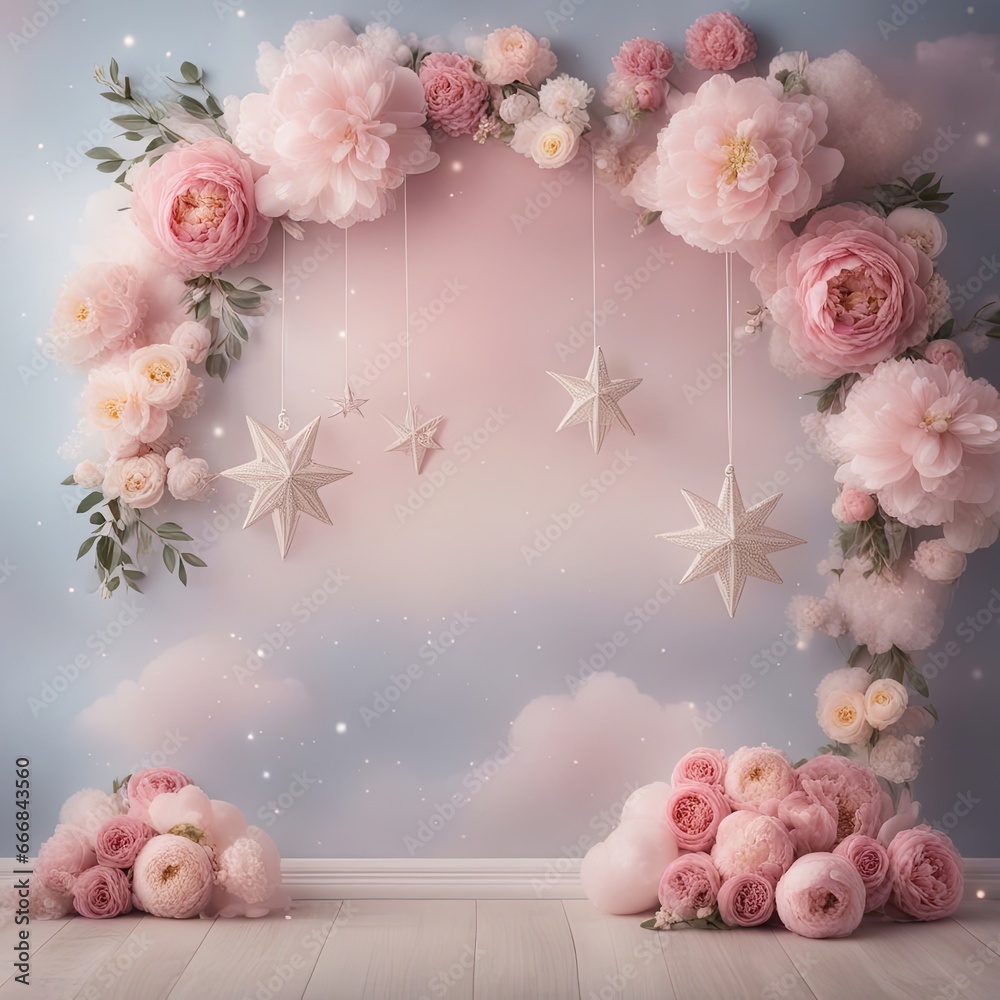 Peony Baby Digital Backdrop Photography Background Cake Smash Pastel ...