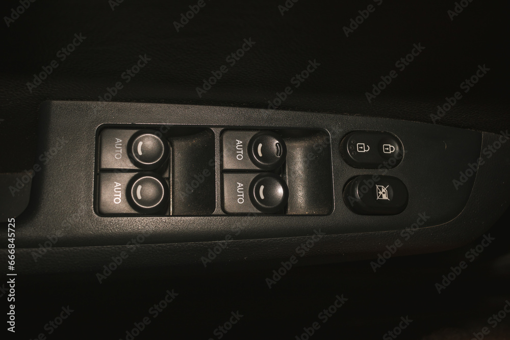 Car control panel. Vehicle internal buttons, open and close windows ...
