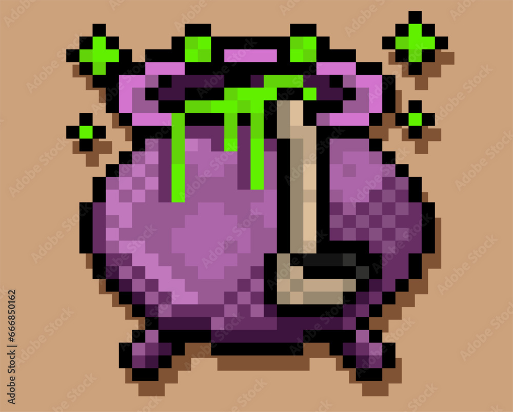Magic potion cauldron, pixel art, Witch's cauldron vector,Halloween,8 ...
