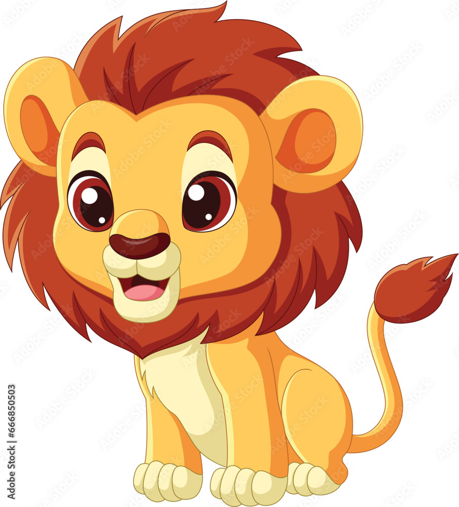 Cute little lion cartoon on white background Stock Vector | Adobe Stock