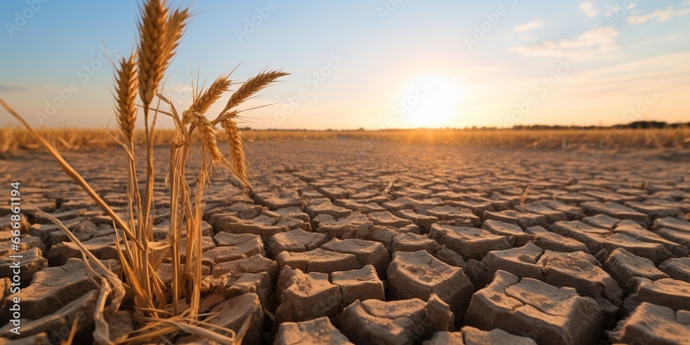 Wheat crops suffer as drought continues. Wheat field with very dry soil ...