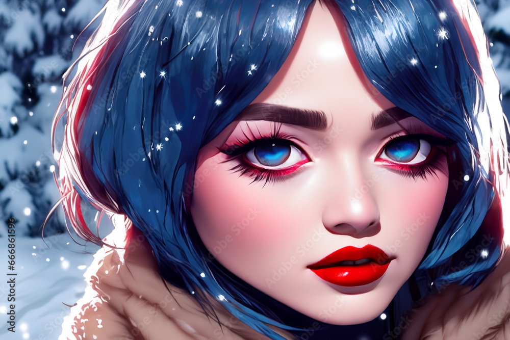 Girl in snow for social network design. Web header winter female face ...