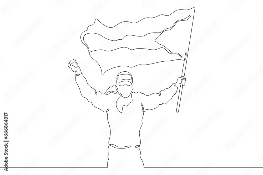 Palestinian with a flag. An Arab holds in his hand the banner of ...