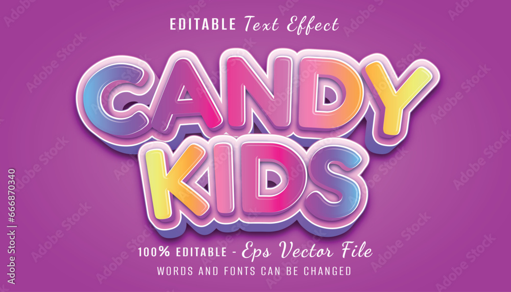 candy kids 3d text effect design with purple background Stock Vector ...