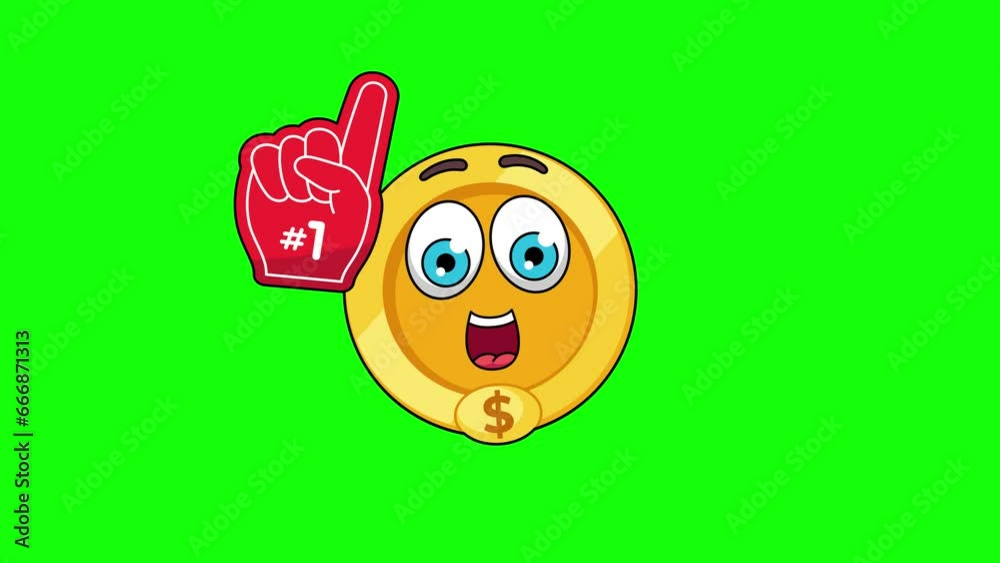 number 1 fan dollar gold coin cartoon emoticon, looping animation Stock ...