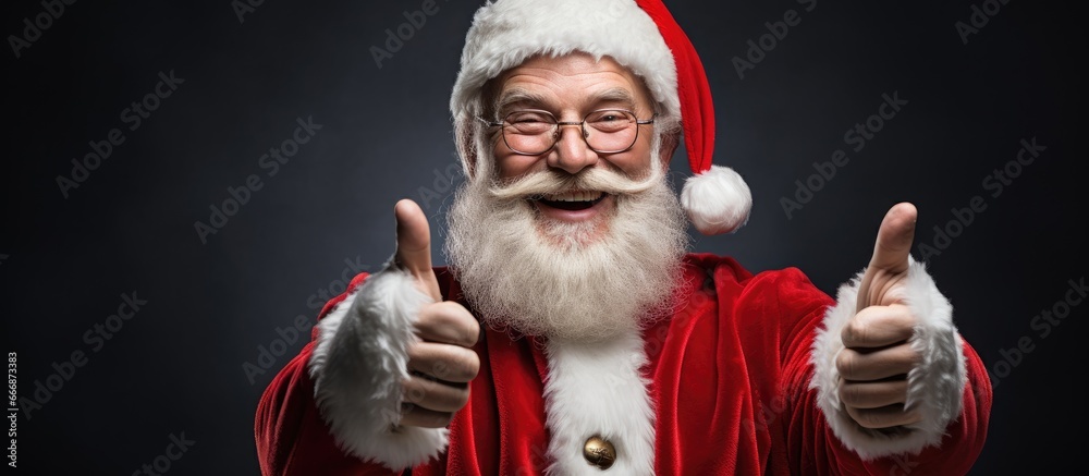 Elderly man dressed as Santa happy and energetic with a grey beard ...