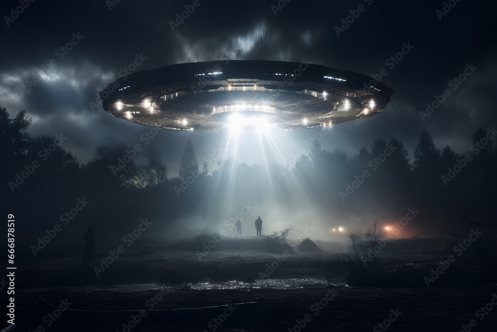 Alien Abduction. A Dramatic Scene Depicting an Alien Ship's Beam of ...