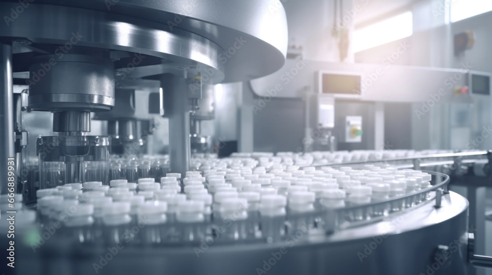 Jar filling with tablets on a packaging line in a pharmaceutical ...