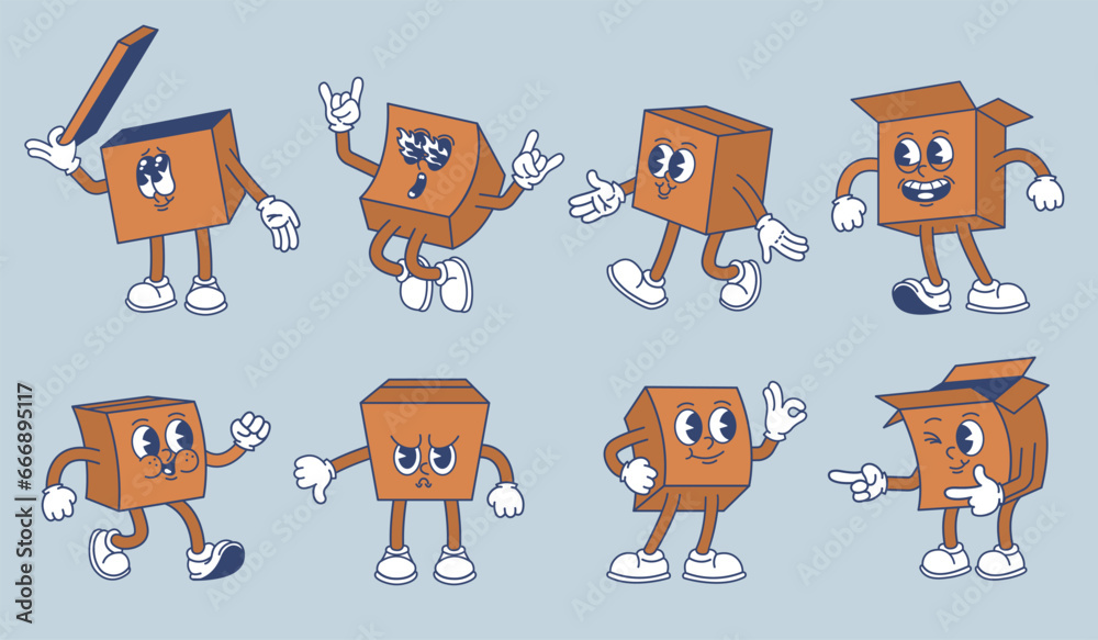 Cartoon cardboard package box mascot. Delivery character, funny boxes ...