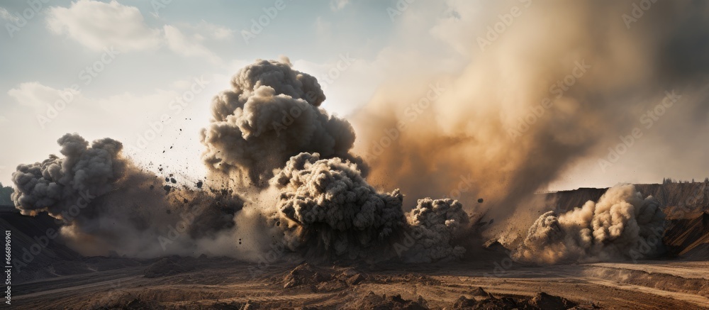 Explosives used in open pit coal mining create clouds of dust and smoke ...