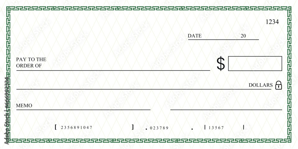 Blank bank check, checkbook cheque template or money payment paper ...