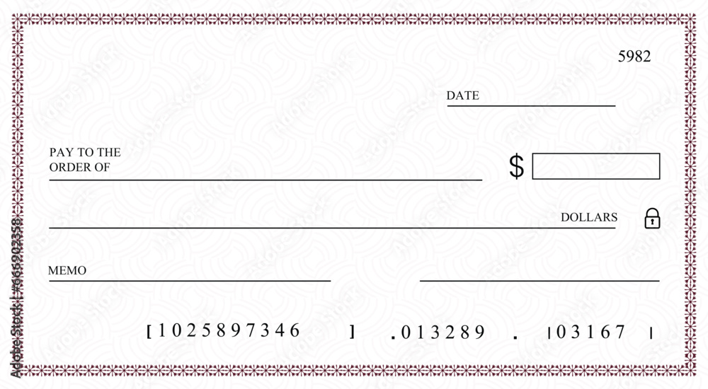 Blank bank check, checkbook cheque template or money payment paper ...