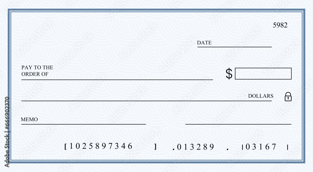 Blank bank check, checkbook cheque template or money payment paper ...
