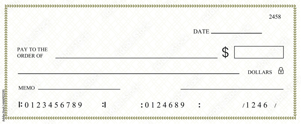 Blank bank check, checkbook cheque template or money payment paper ...