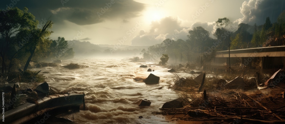 Photo & Art Print Deforestation and global warming cause heavy flooding ...