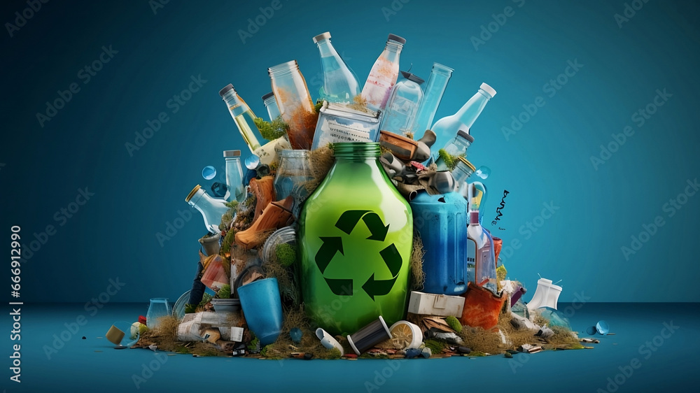 Waste segregation. Sorting garbage by material and type in colored ...