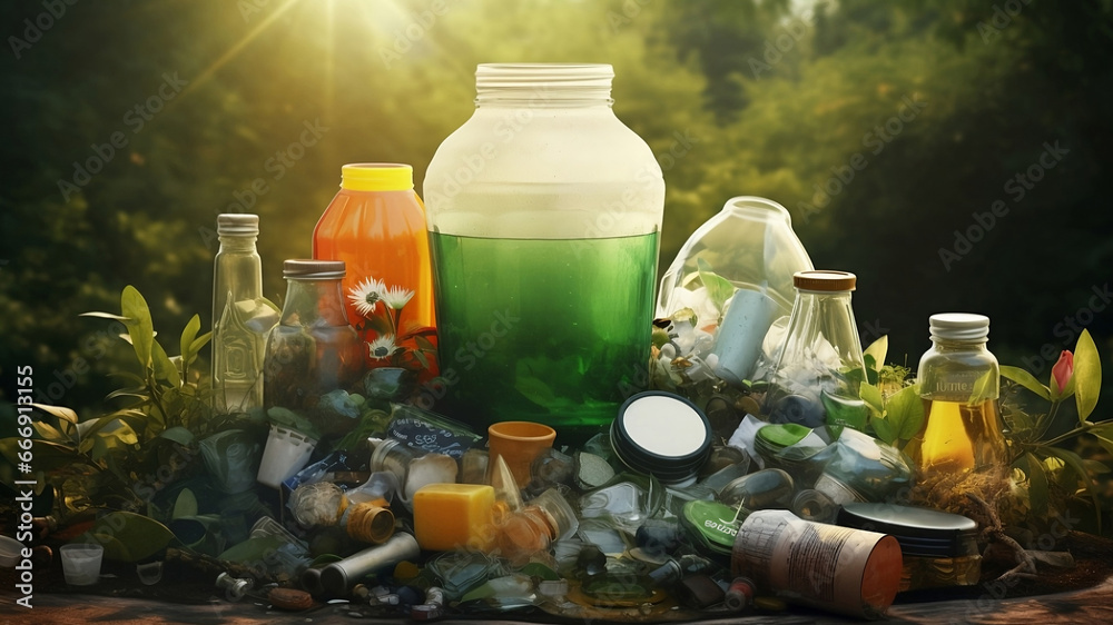 Waste segregation. Sorting garbage by material and type in colored ...