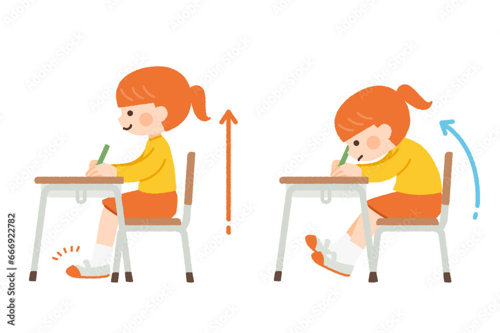 Vetor de 子供の良い姿勢と悪い姿勢を比較したイラスト素材 do Stock | Adobe Stock